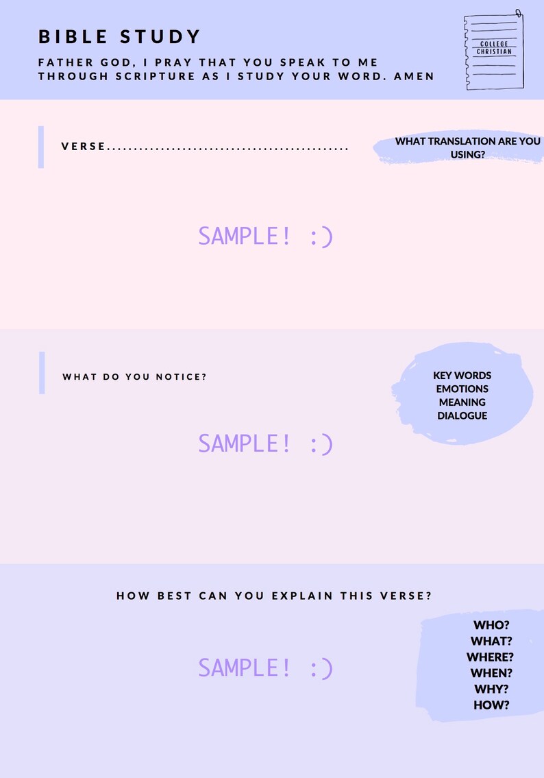 Beginner Bible Study Pack for Students, Lilac and Pink Aesthetic - Etsy