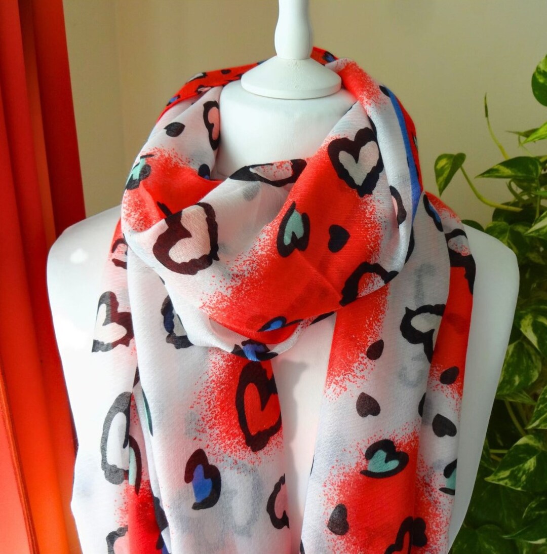 Red Vibrant Colourful Soft Love Hearts Print Scarf With Gift - Etsy