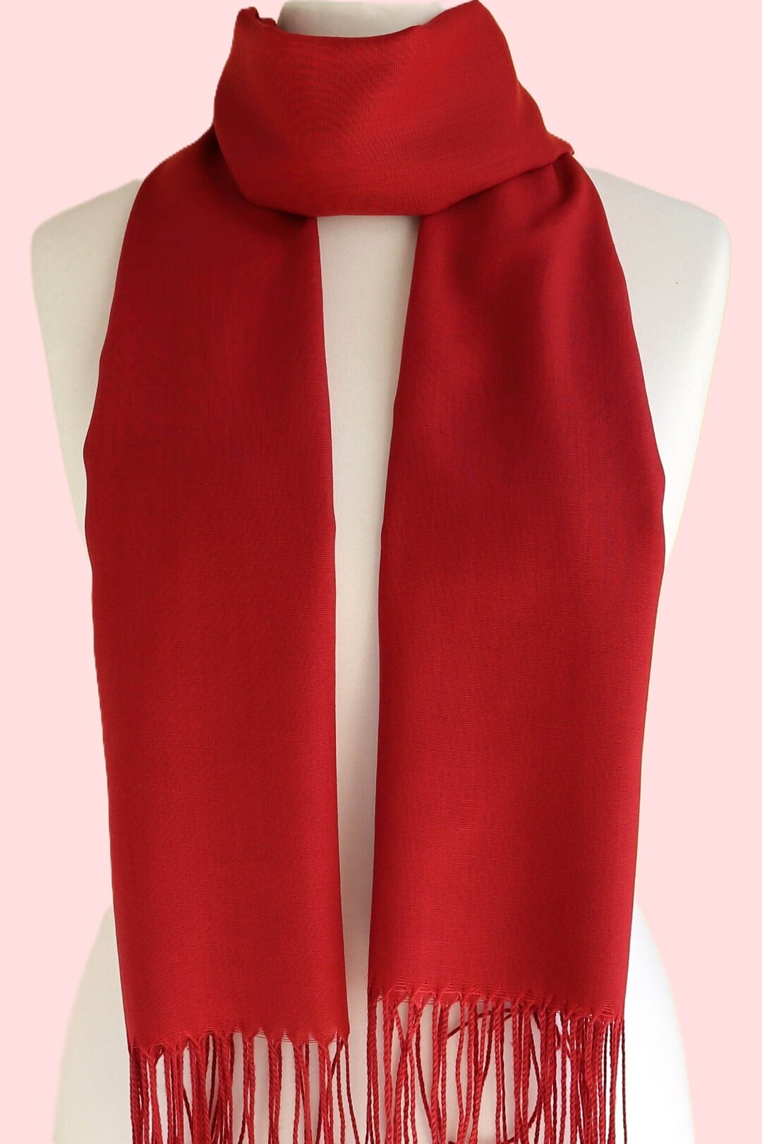 Dark Red Large Soft Warm Lightweight Plain Pashmina Tasselled Scarf ...