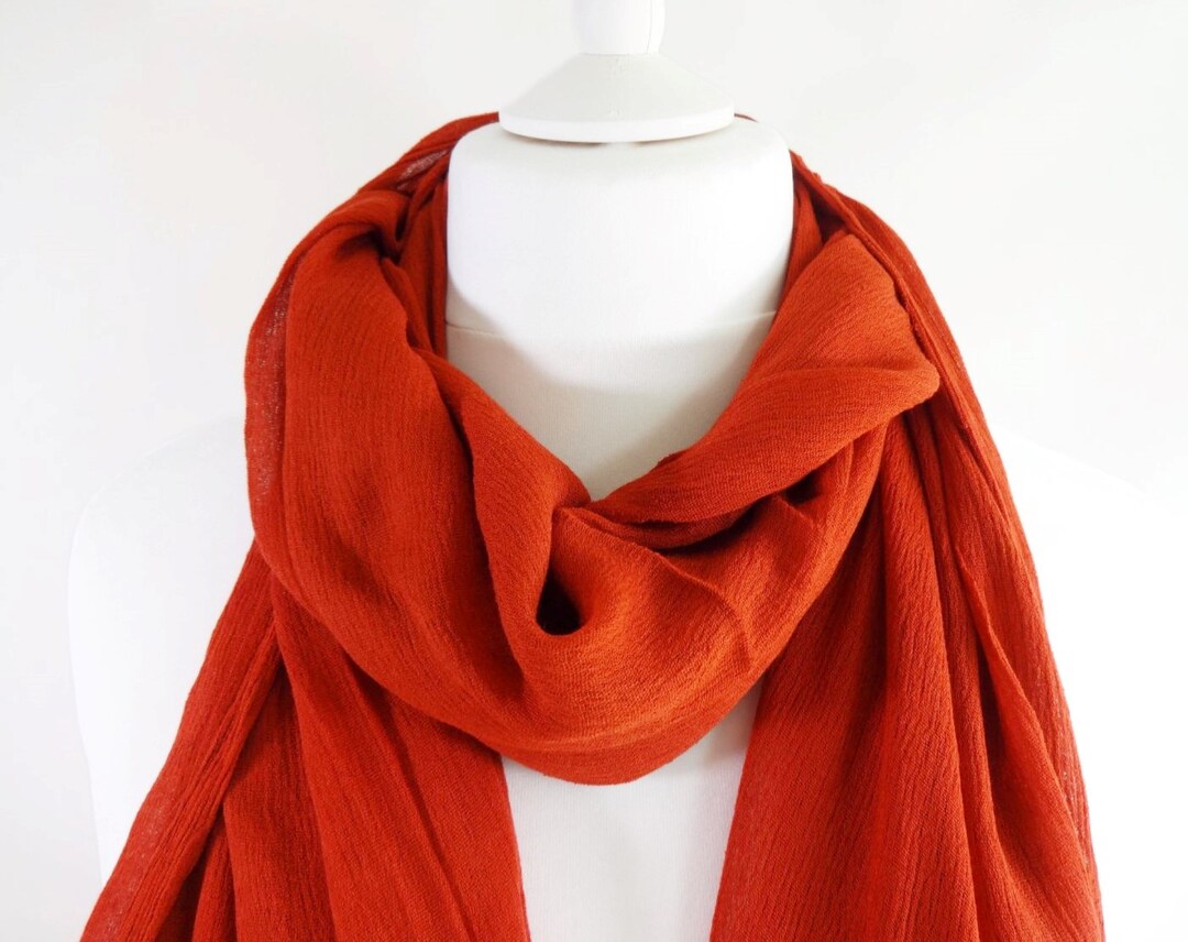 Rust Burnt Orange Scarf | Lightweight Frayed Shawl (gift Wrapping ...