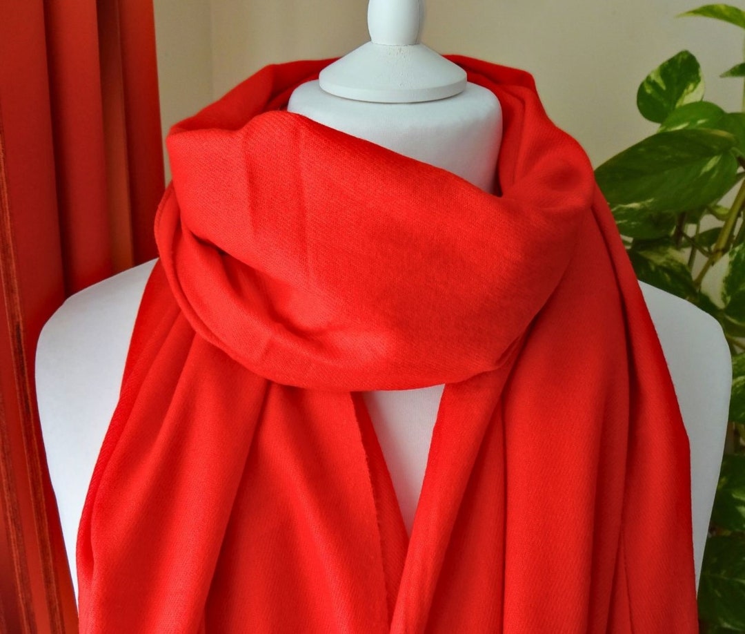 Bright Red High Quality Plain Wool Blend Tasseled Winter Scarf - Etsy UK