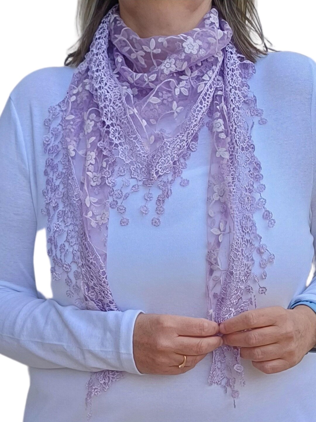 Lilac Glitter Triangle Scarf – Lace Edge Neck Scarf With Gift Wrapping ...