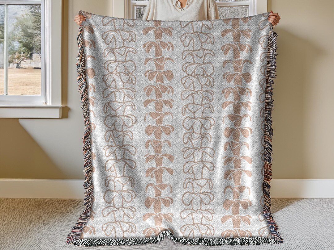 Hawaiian Floral Blanket, Brown Home Decor Gift, Tropical Woven Throw ...