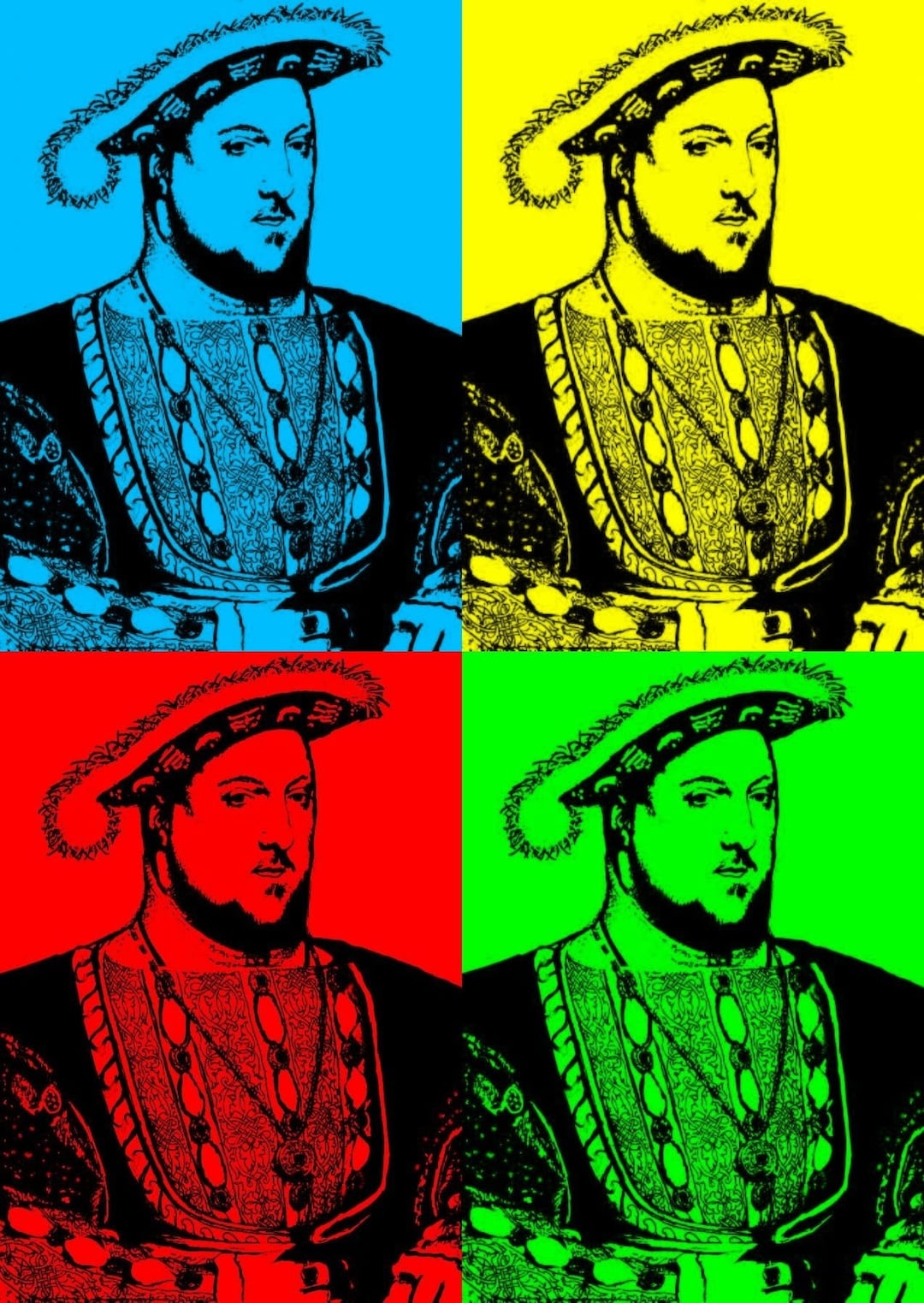 King Henry VIII Poster, Warhol Style 4-panel Pop Art, Primary Colors ...