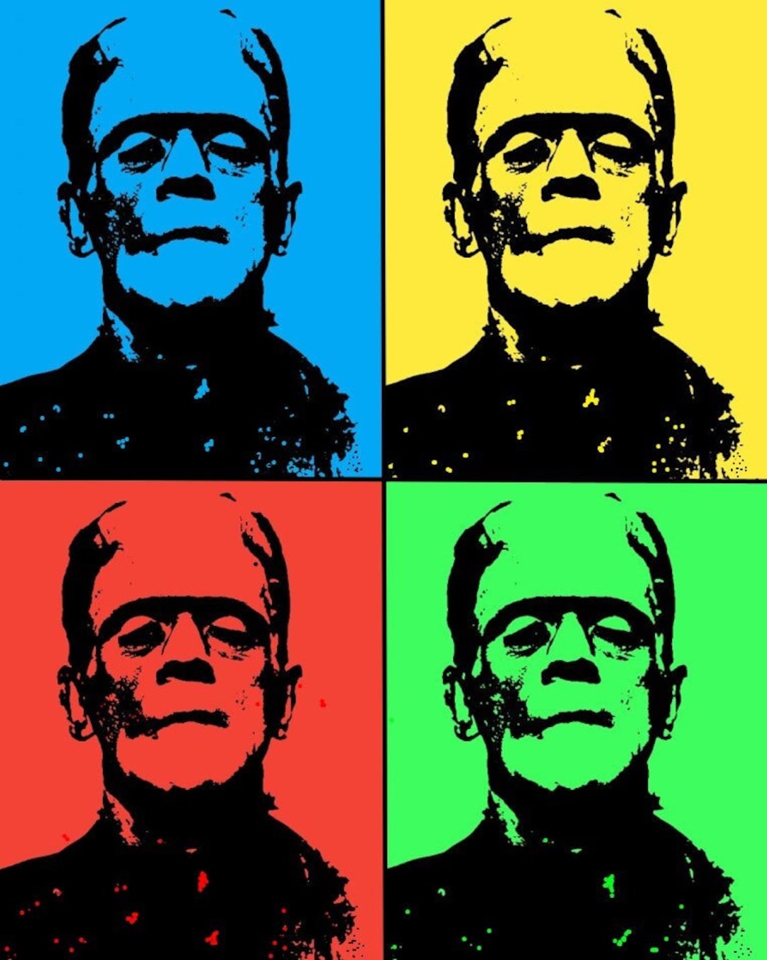 Frankenstein Monster Poster, Warhol Style 4-panel Pop Art, Free ...