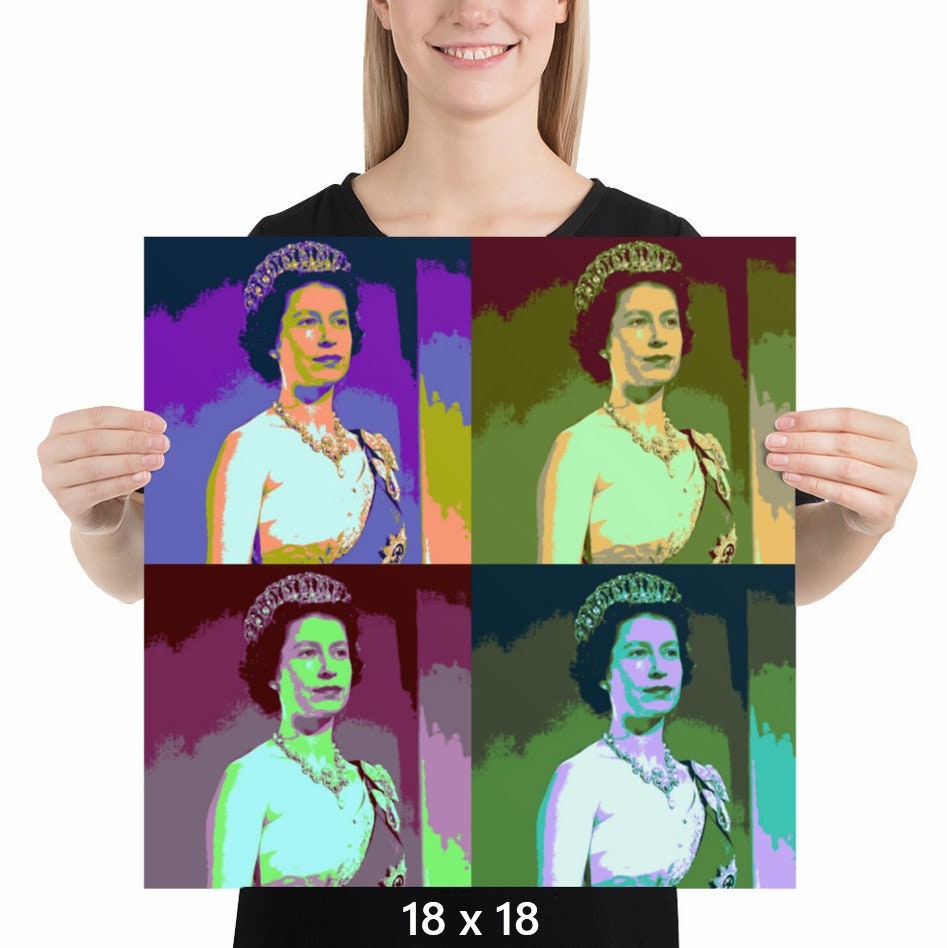 Queen Elizabeth II, Warhol Style 4-panel Pop Art Poster, Free Shipping ...