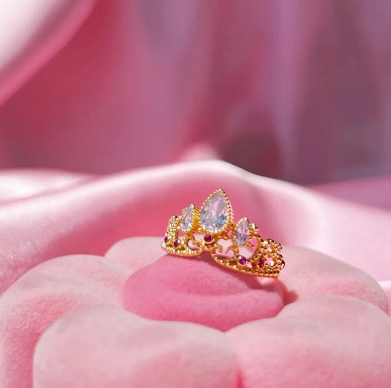 Rapunzel Princess Crown Tangled Inspired Gold Ring With Silver Gems ...