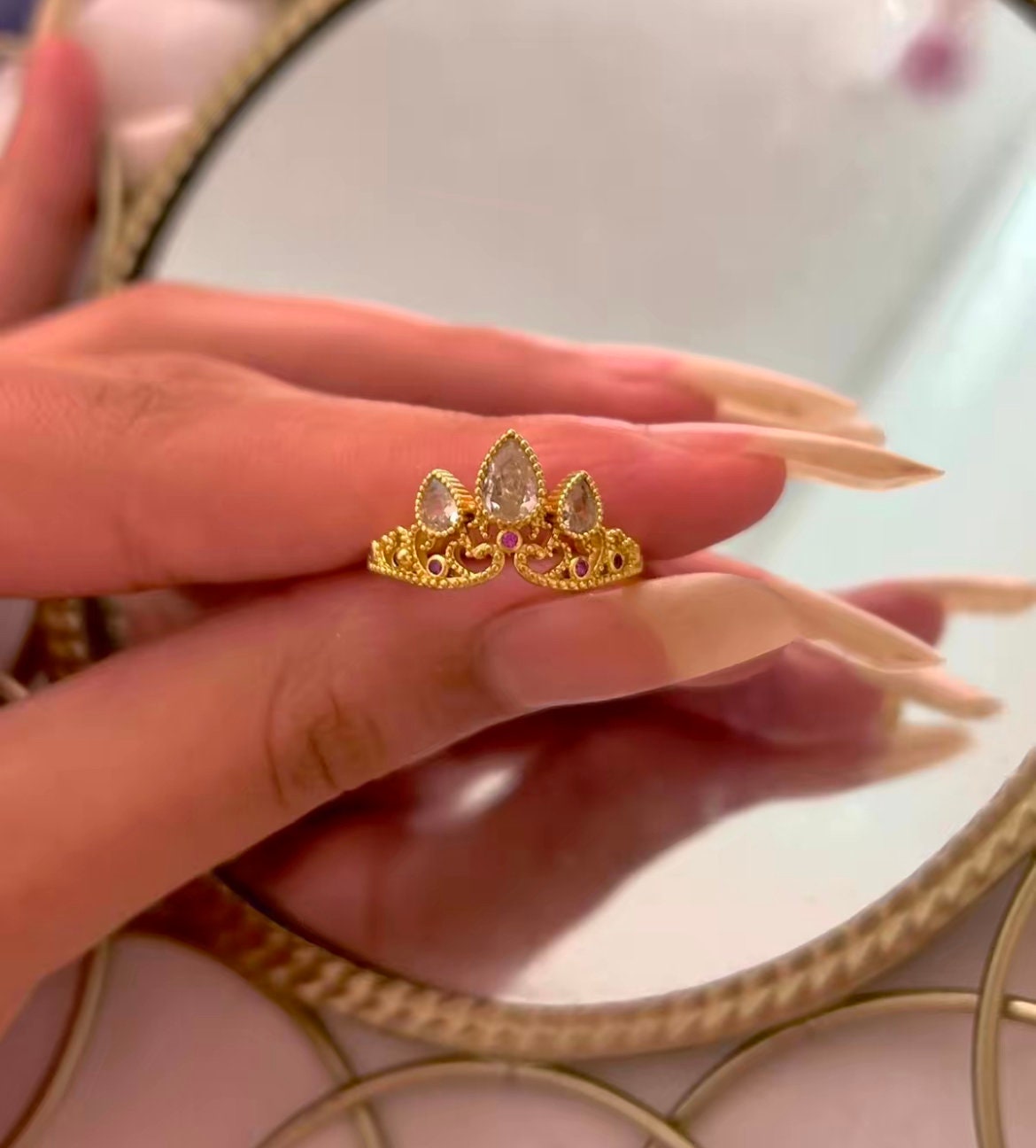 Rapunzel Princess Crown Tangled Inspired Gold Ring With Silver Gems ...