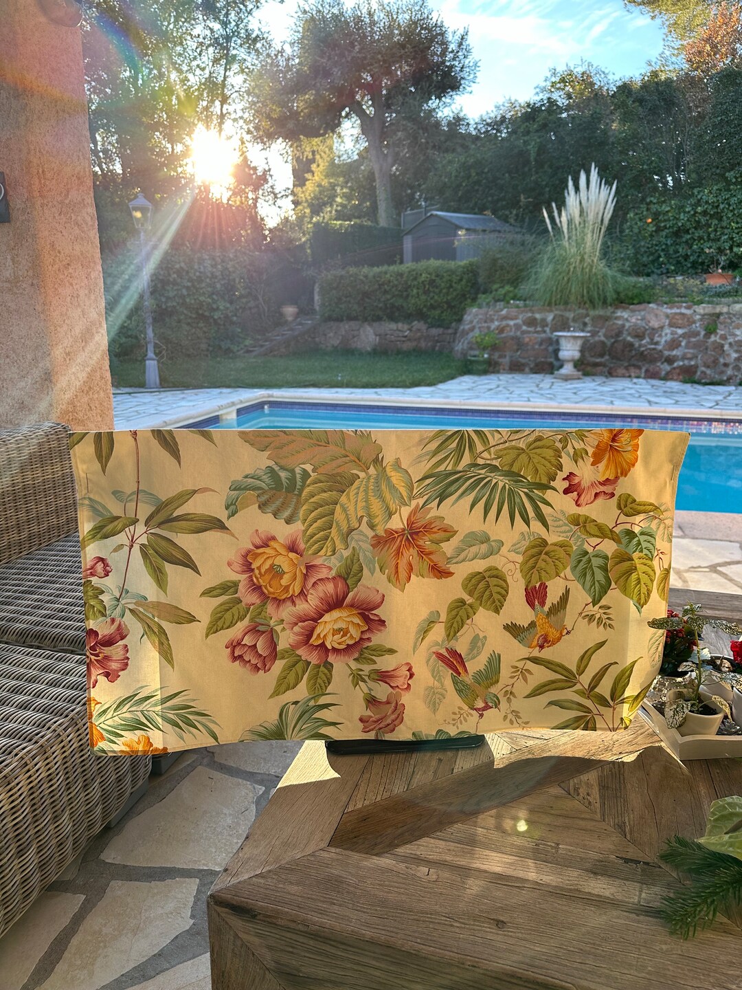 TV Cover Birds Flowers 81x45 Cm, Vintage TV Cover, Screen Cover, TV ...