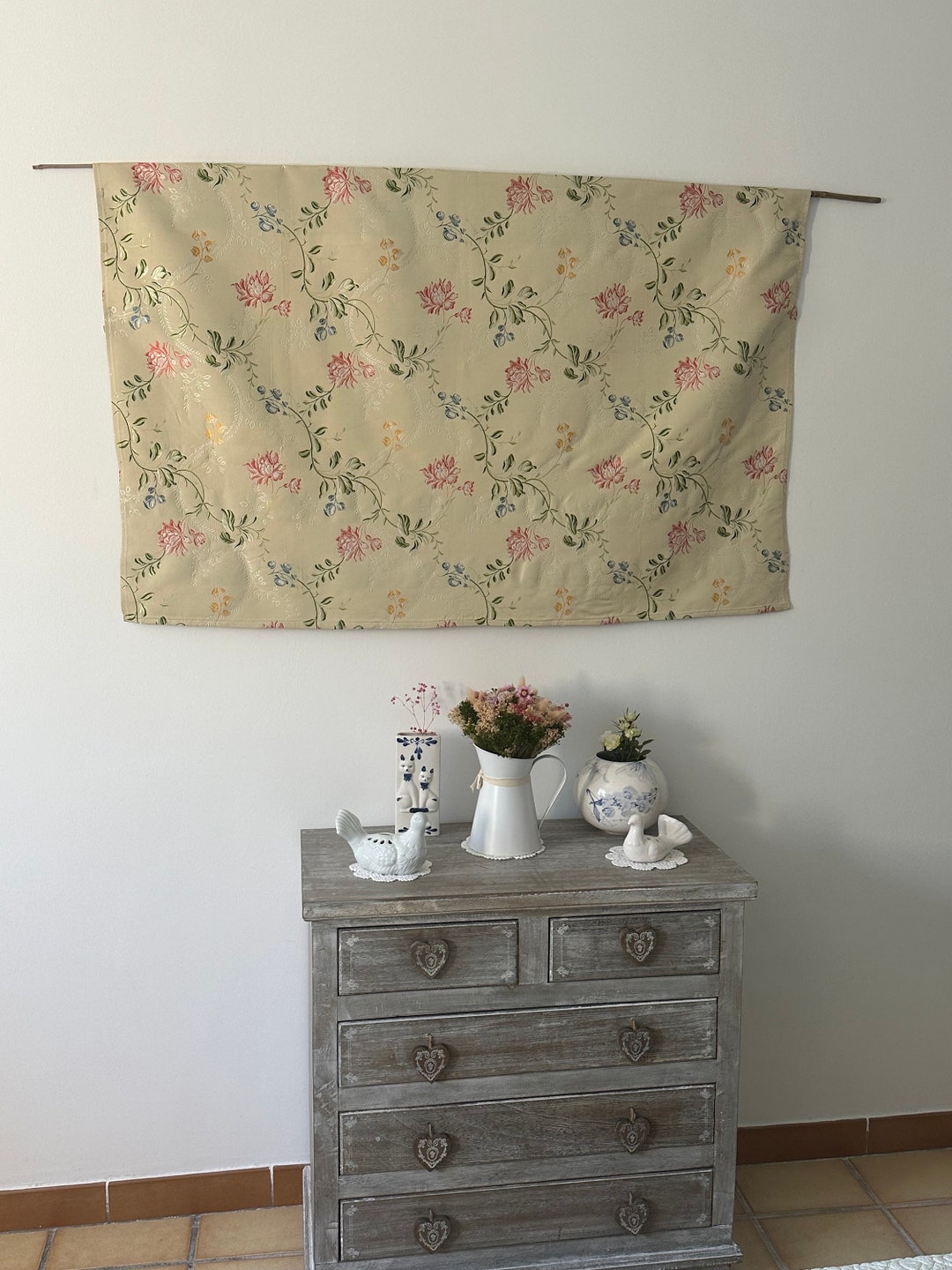 Tv Cover garland of Flowers, Flowered Silk Cover, Silk Fabric ...