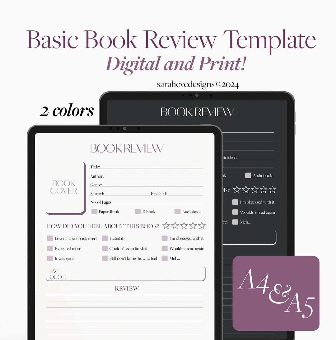 Basic Book Review Template | Digital & Print - Etsy
