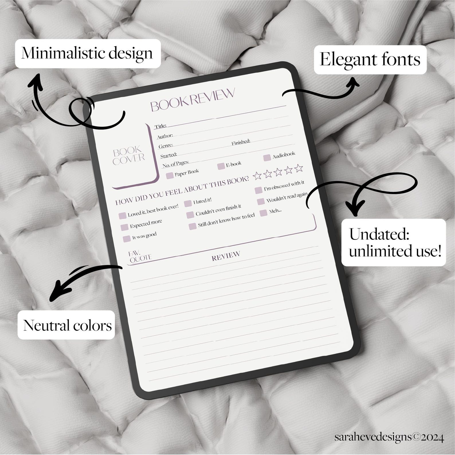 Basic Book Review Template | Digital & Print - Etsy