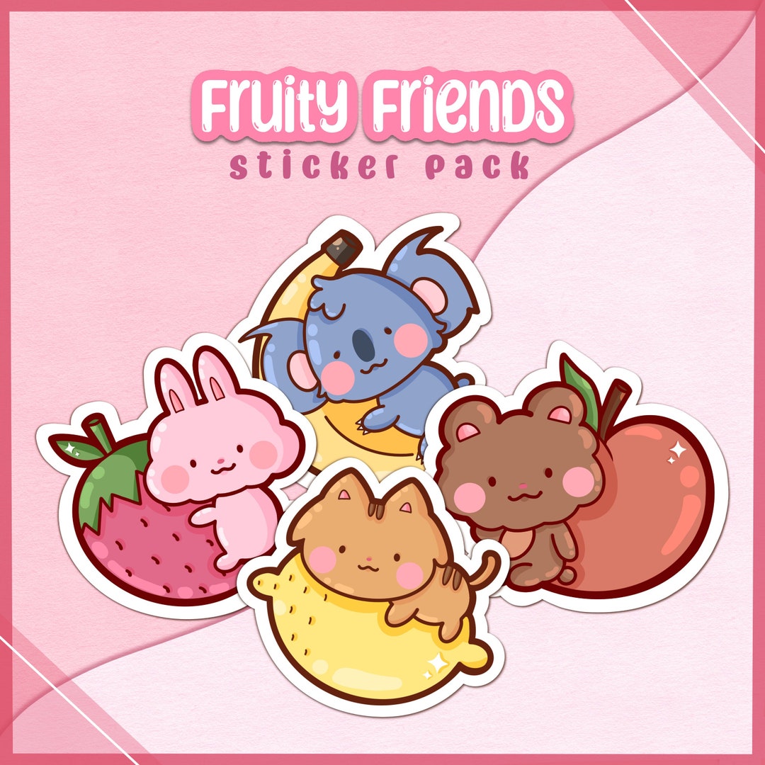 Fruity Friends Sticker Set | Sticker Pack, Fruit Stickers, Animal ...