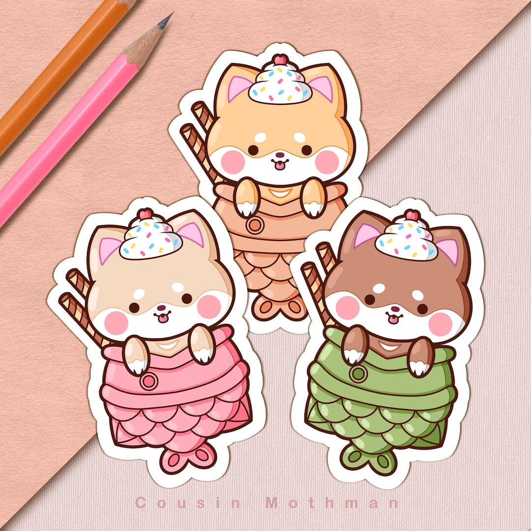 Shiba Inu Taiyaki Stickers | Cute Anime Dog and Japanese Dessert Decals ...
