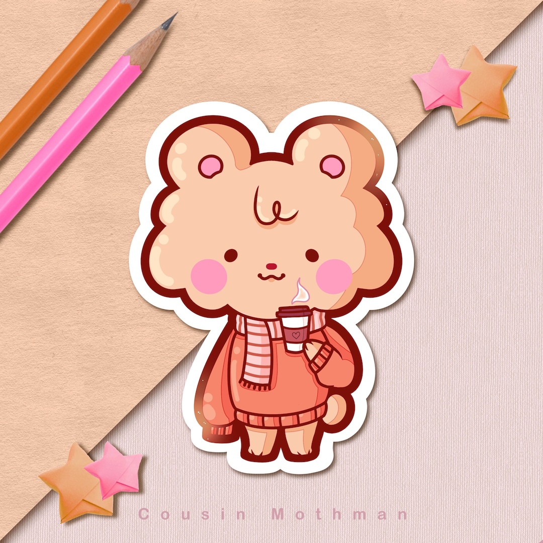 Cozy Coffee Bear Sticker | Bear Sticker, Coffee Sticker, Kawaii Laptop ...