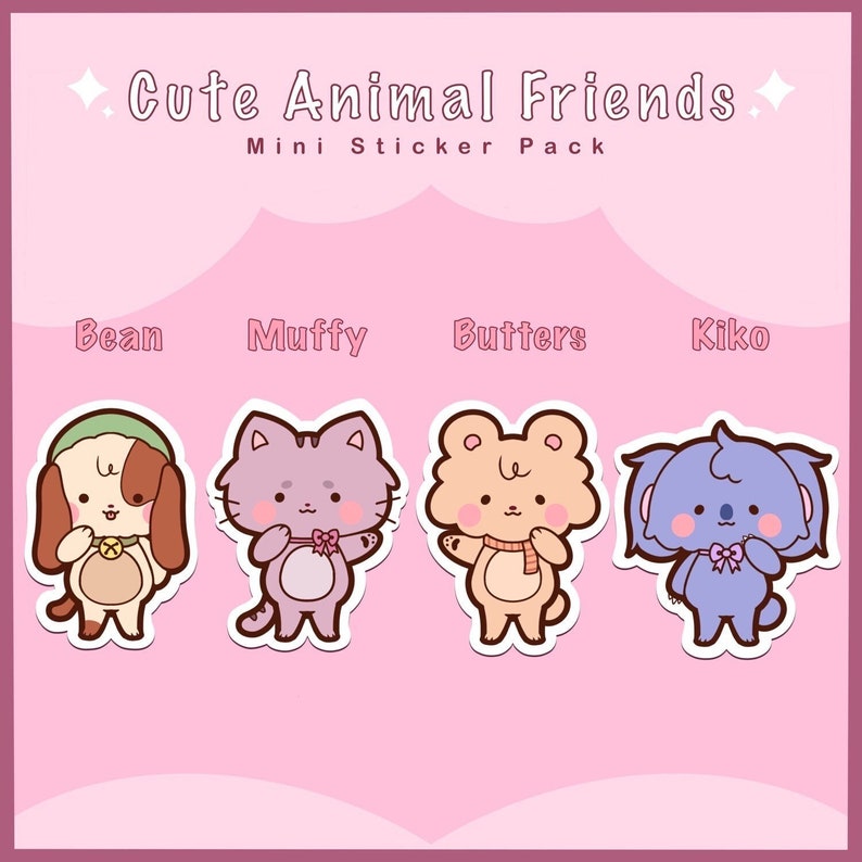 Cute Animal Friends Sticker Set Mini Sticker Pack Kawaii - Etsy