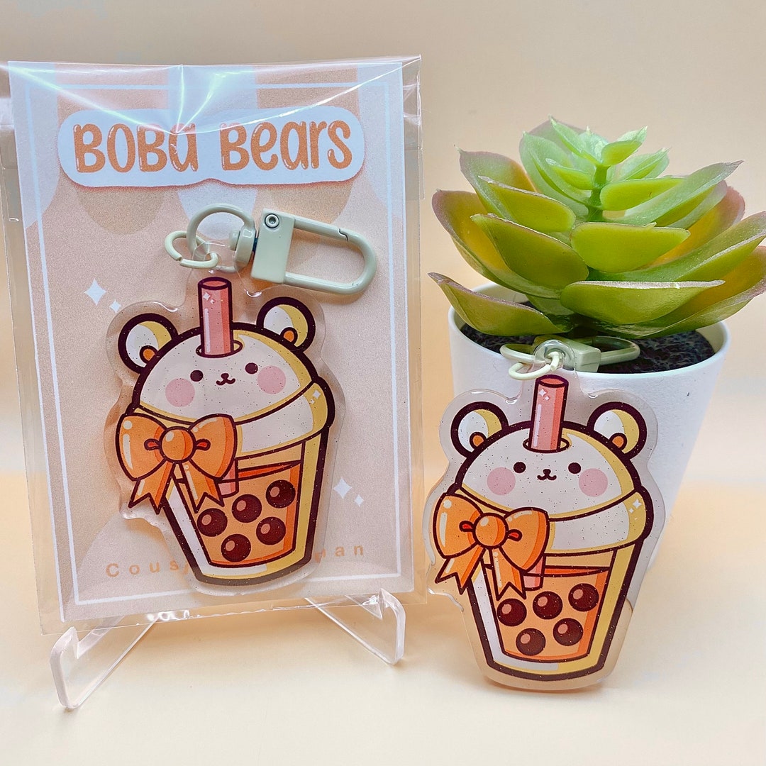 Mango Boba Bear Charm Boba Keychain Bear Keychain Acrylic - Etsy