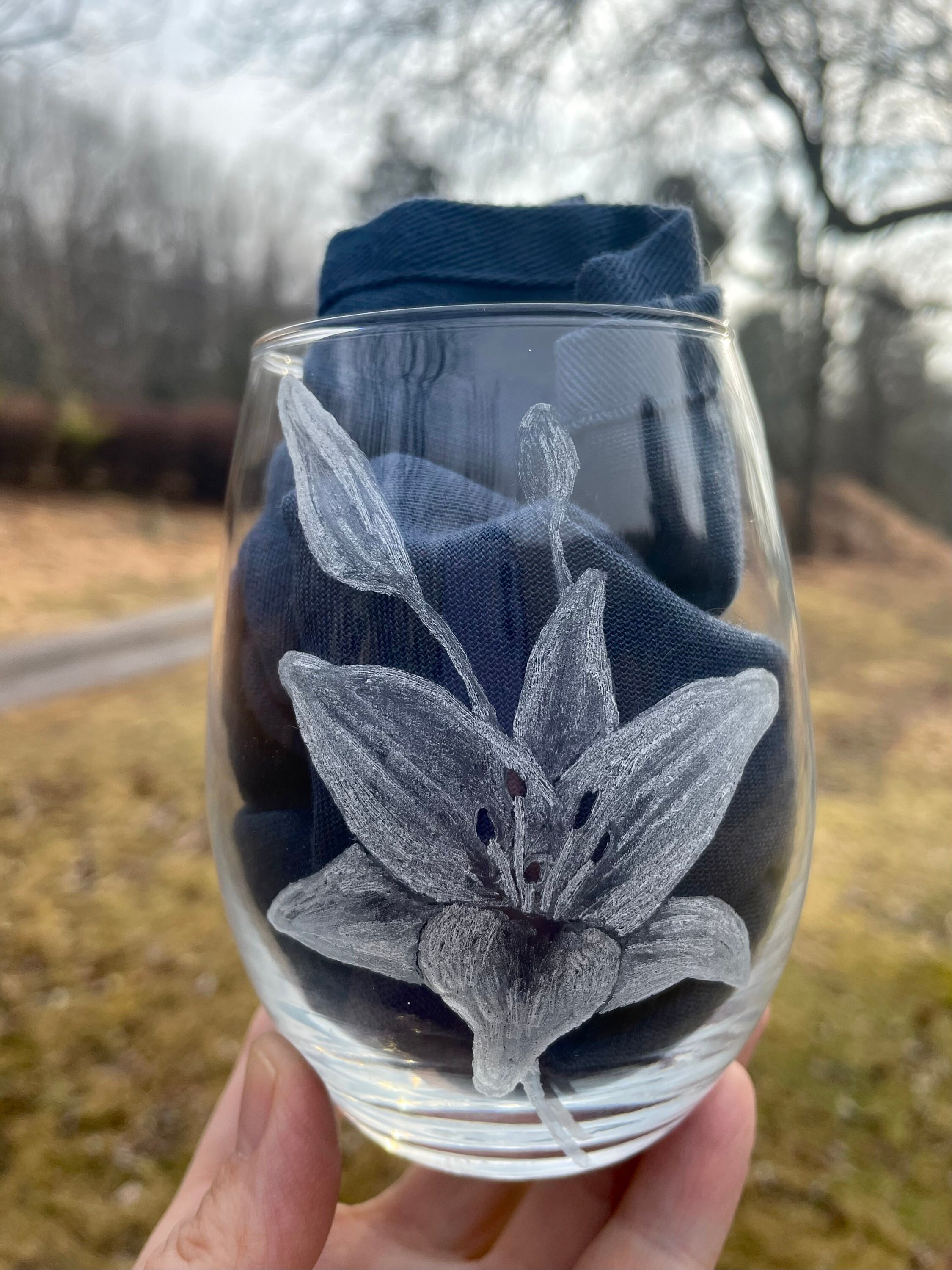Lily Engraved Wine Glass! Stemless Etched Wine Glass. Personalized for ...