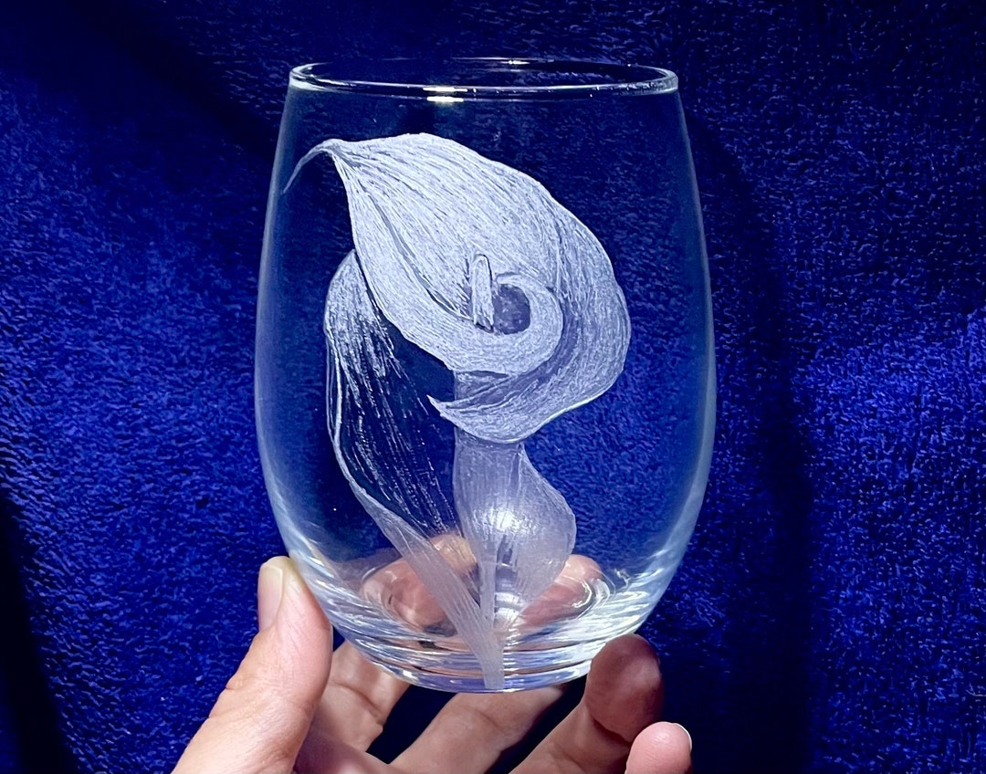 Calla Lily Engraved Wine Glass! Stemless Etched Wine Glass ...