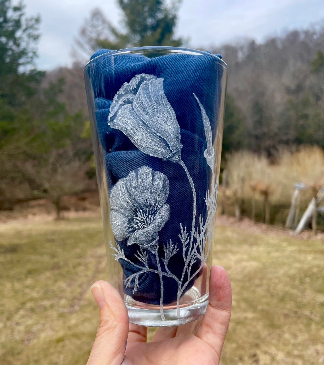 California Poppy Engraved Pint Glass! Stemless Etched Pint Glass ...