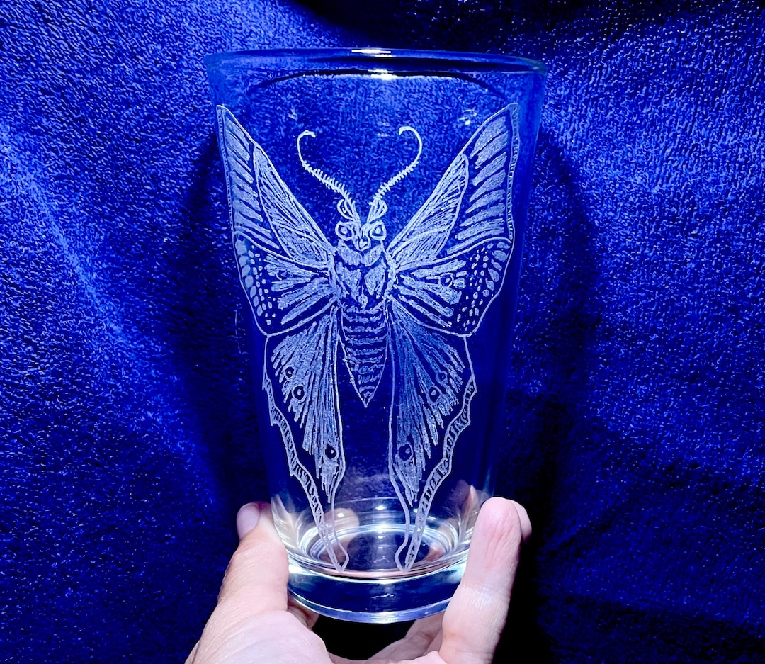 Moth Engraved Wine Glass! Stemless Etched Wine Glass. Personalized for Mom, Dad or Anniversary ...