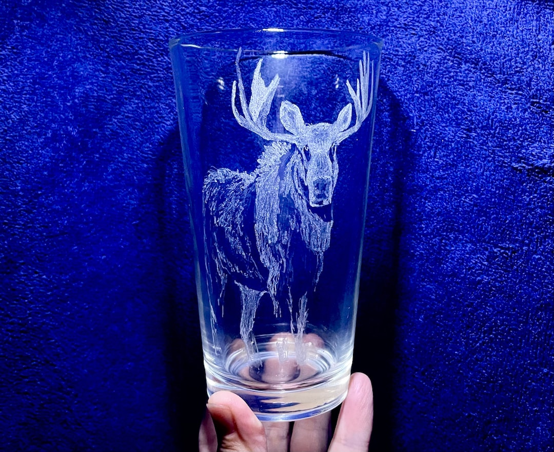 Moose Engraved Pint Glass! Majestic Bull Moose Etched Beer Glass ...