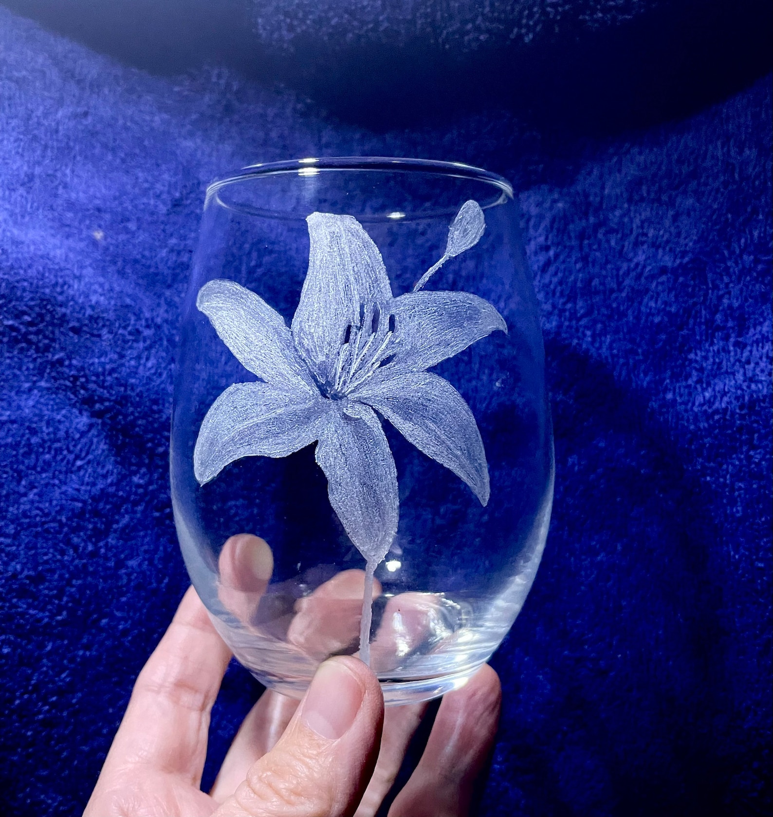 Lily Engraved Wine Glass! Stemless Etched Wine Glass. Personalized for ...