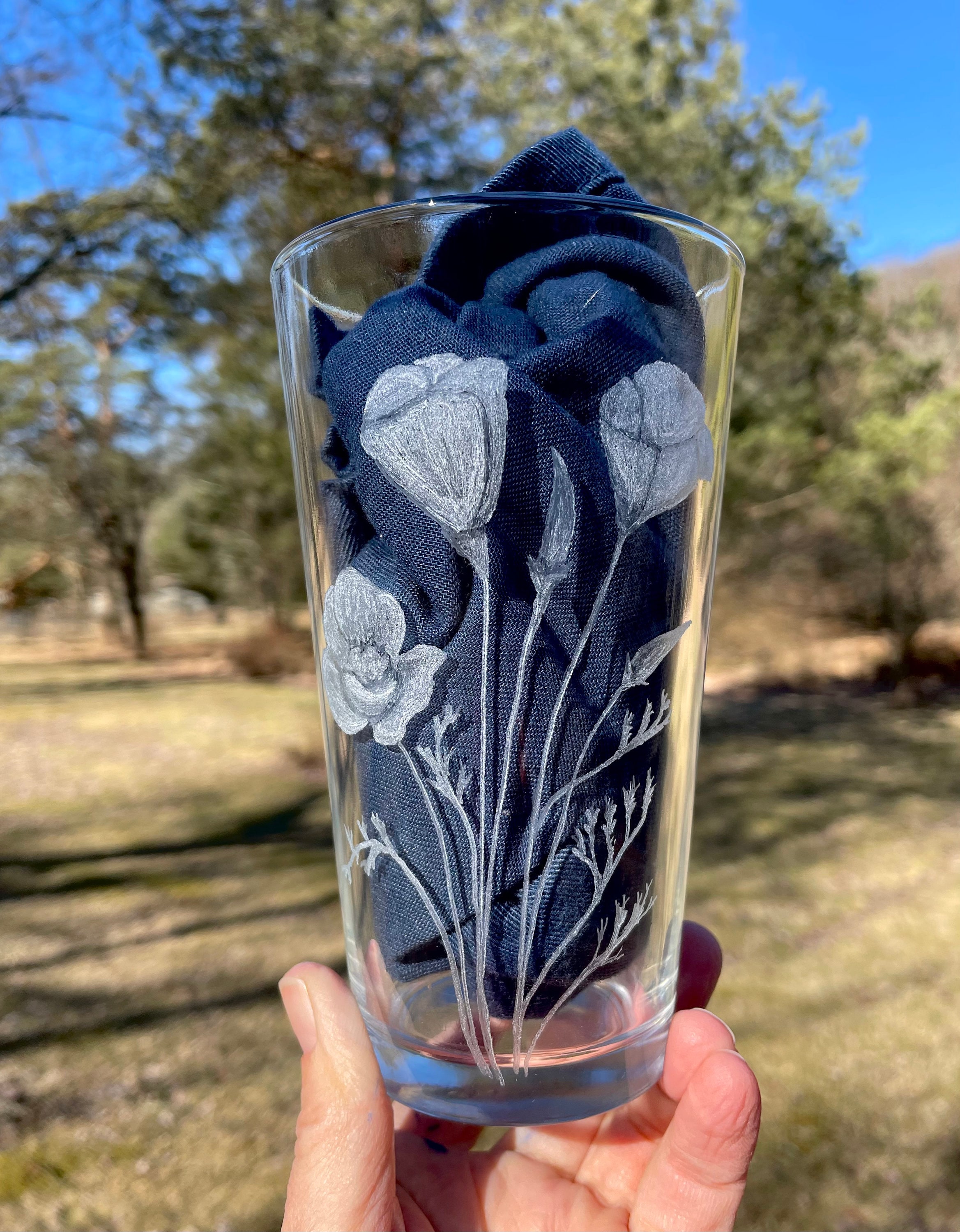 California Poppy Engraved Pint Glass! Stemless Etched Pint Glass ...