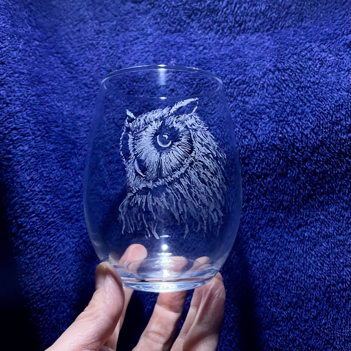 Owl Engraved Wine Glass Stemless Etched Wine Glass. Personalized for ...