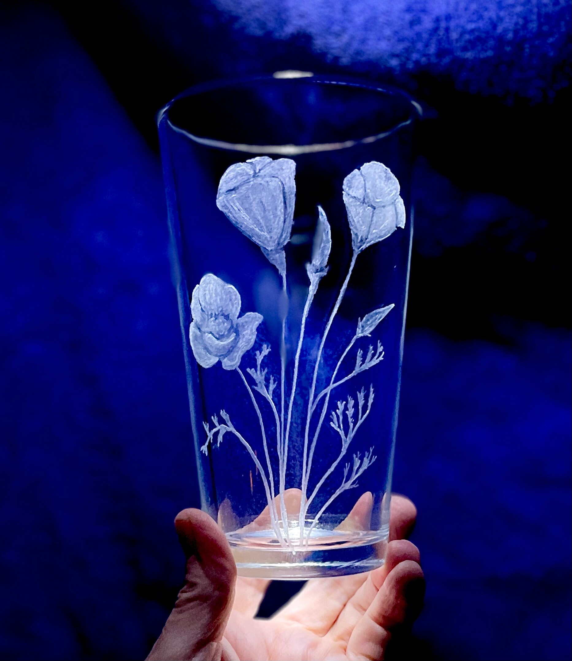 California Poppy Engraved Pint Glass! Stemless Etched Pint Glass ...