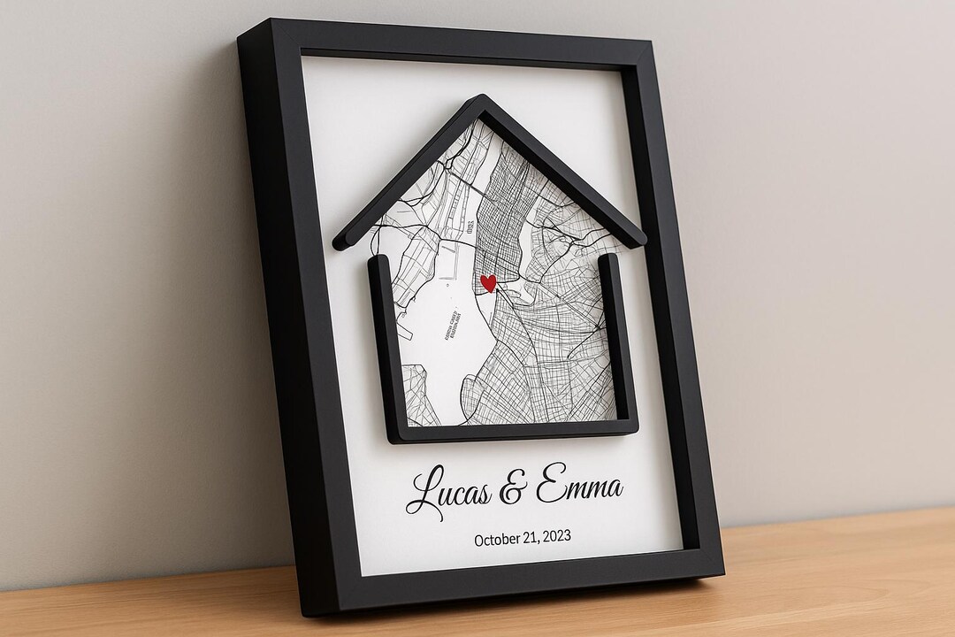 Custom Map Frame With 3D House – Wedding or Anniversary Gift - Etsy