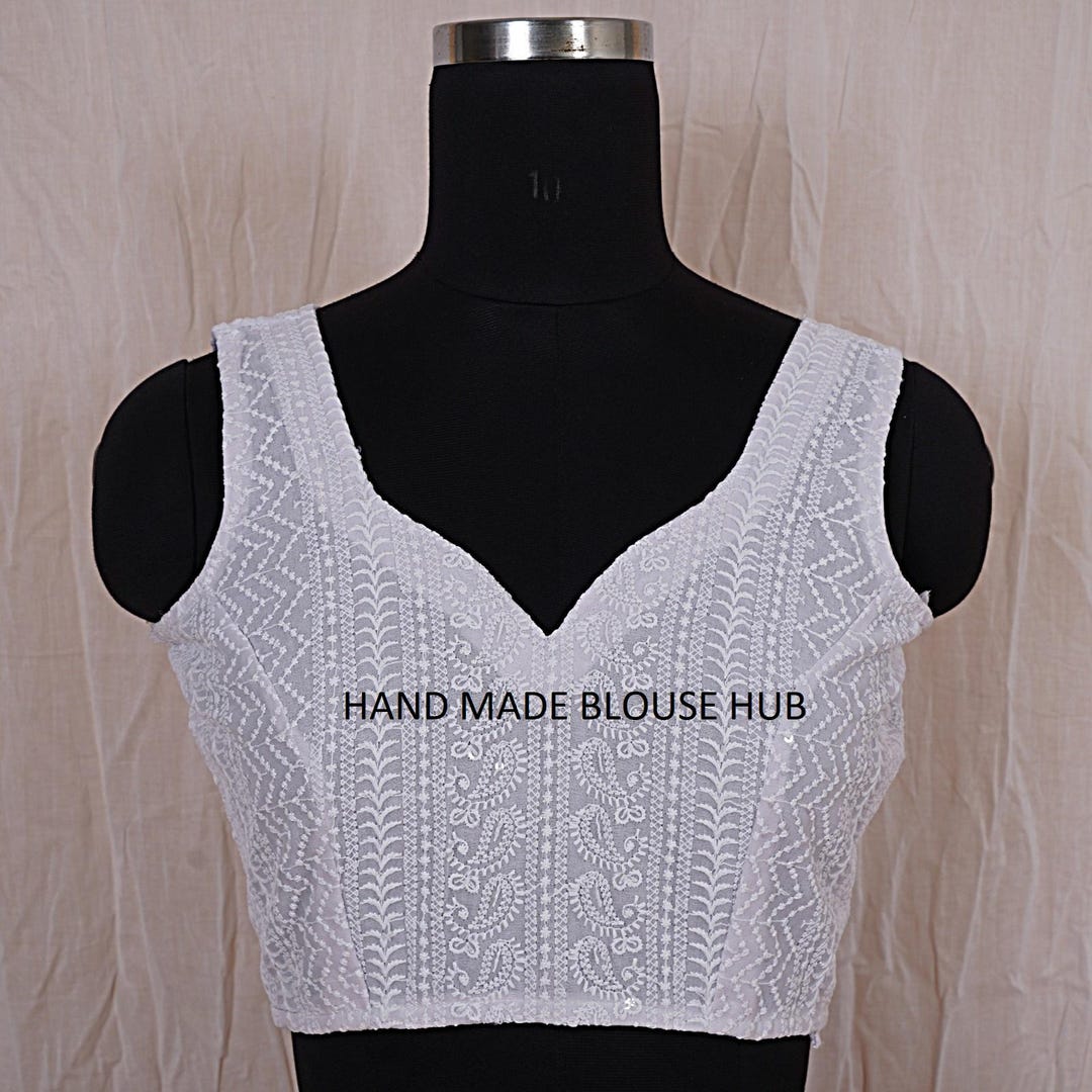Embroidered Georgette Saree Blouse: Sleeveless V-neck Choli - Etsy