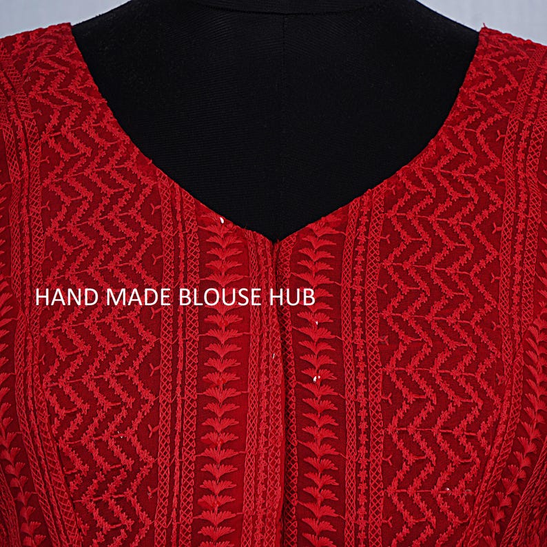 Red EMBROIDERED Saree Blouse, Front Open, Full Sleeves, Hand Made ...