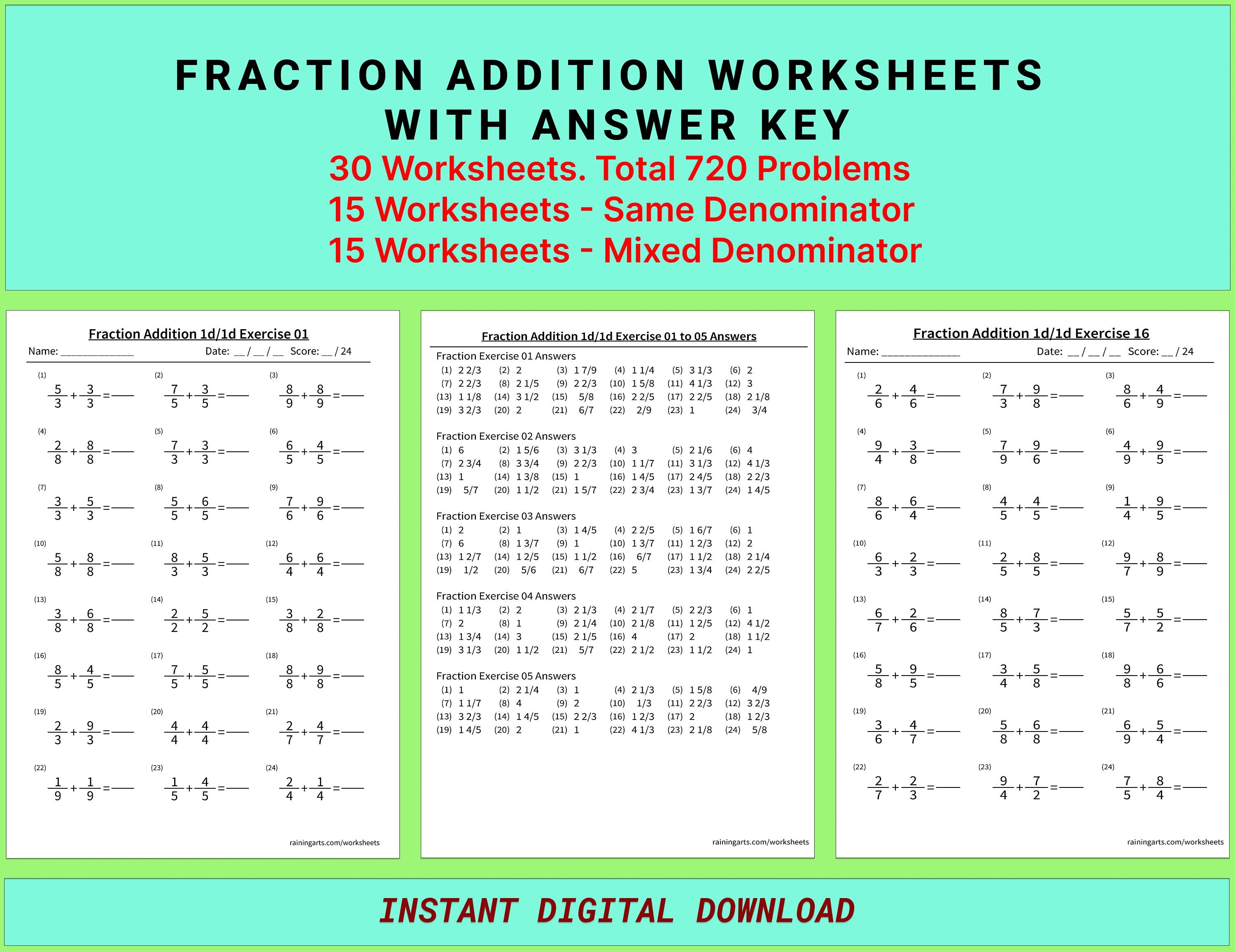 Adding Fractions Worksheets With Answer Key