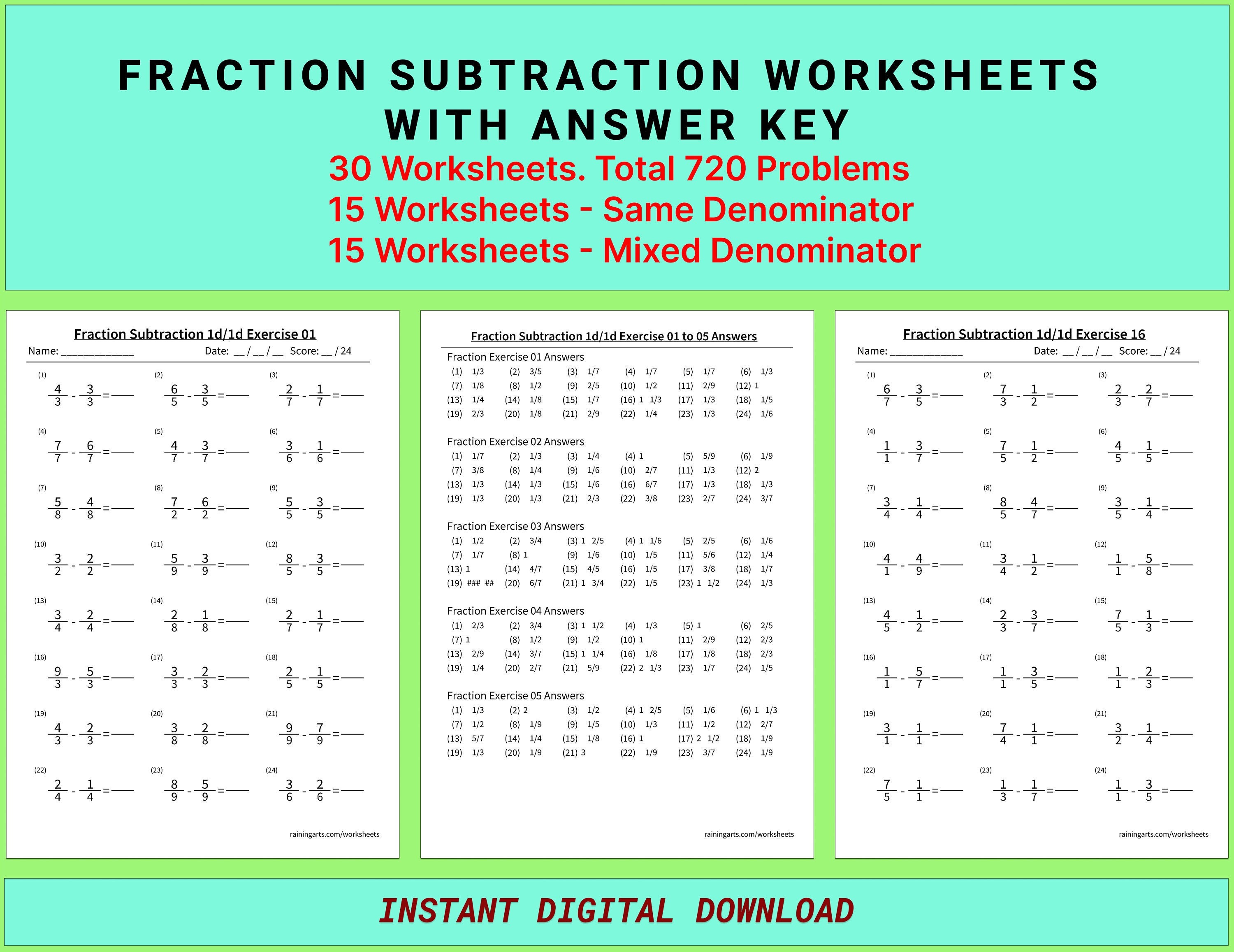 5th Grade Fraction Subtraction Worksheets Subtract Fractions With