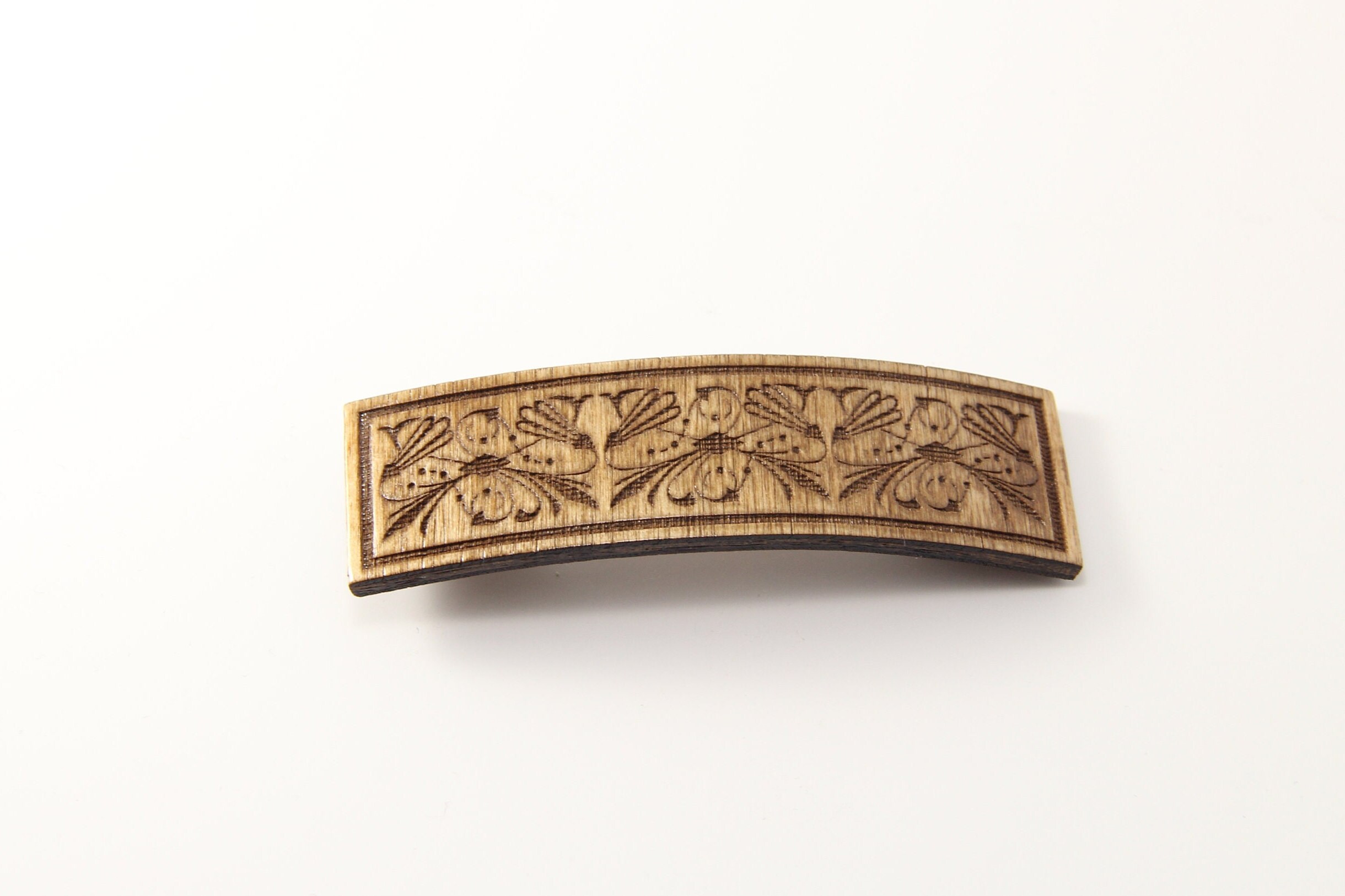 Art Nouveau Wood Hair Barrette Clip, 3.5 Inches, French, Spring Free ...