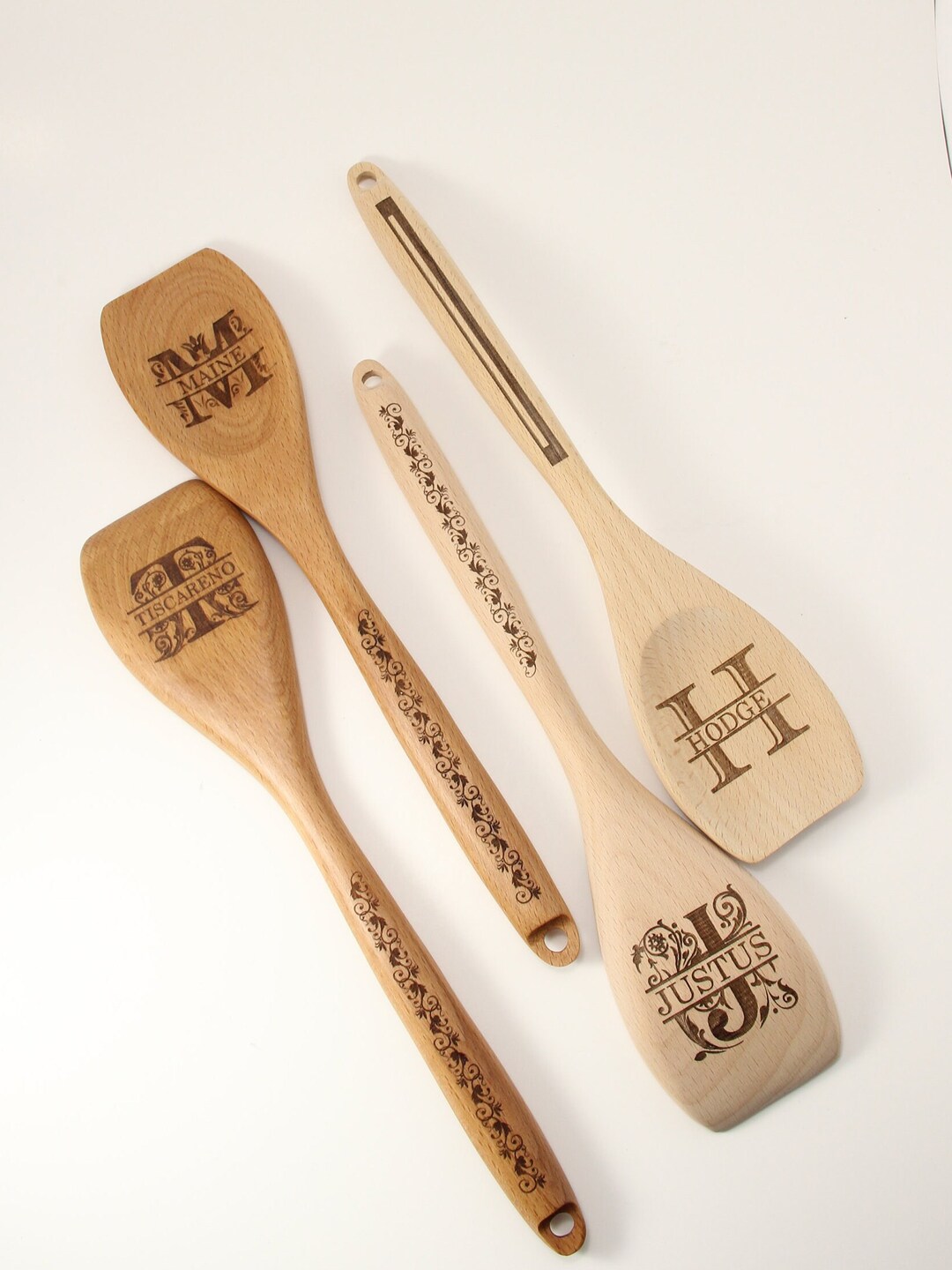 Personalized Wood Cooking Scraper Spoon, Custom Engraved Wooden Mixing ...
