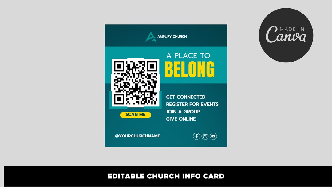 Church QR Code for Seat, Seat Back QR Code, Church Info Card, Church QR ...