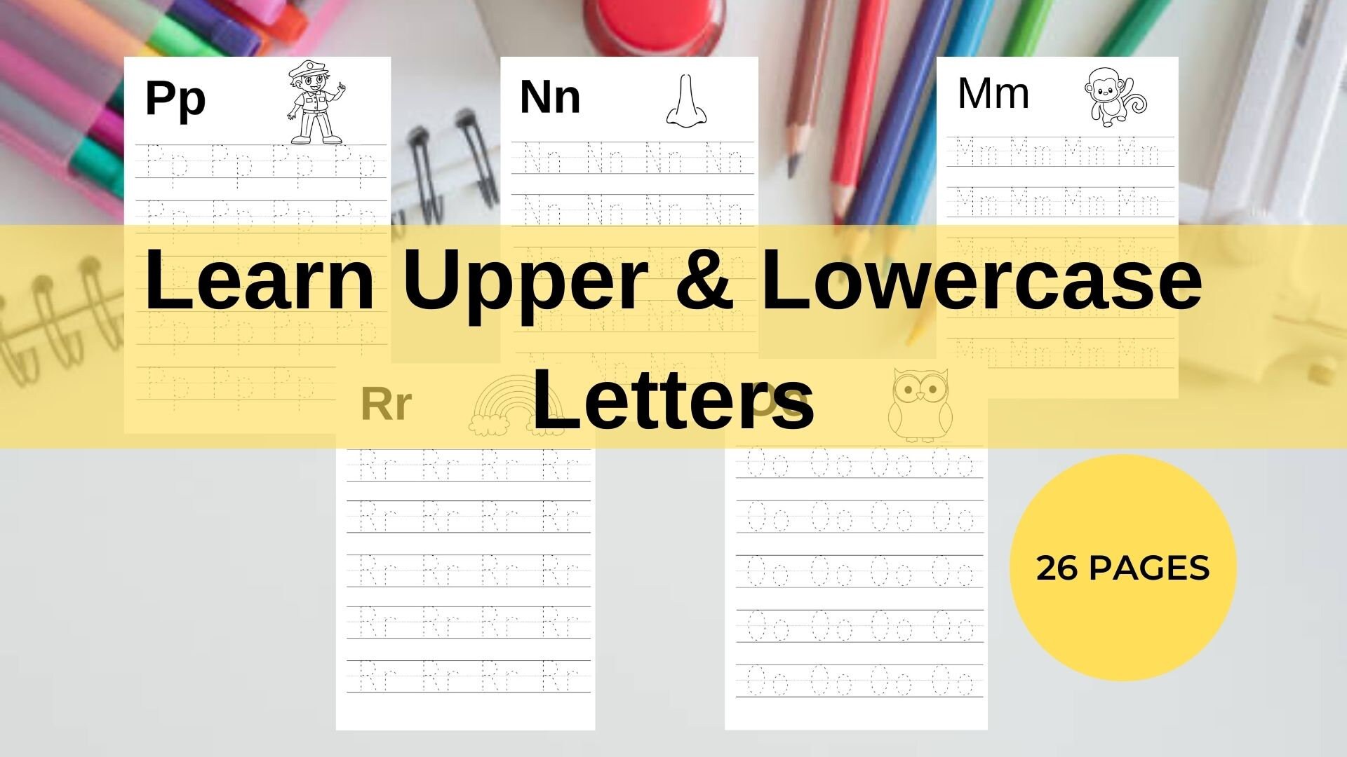 26 Alphabet Worksheets, Upper & Lowercase, Kindergarten, Learning ...
