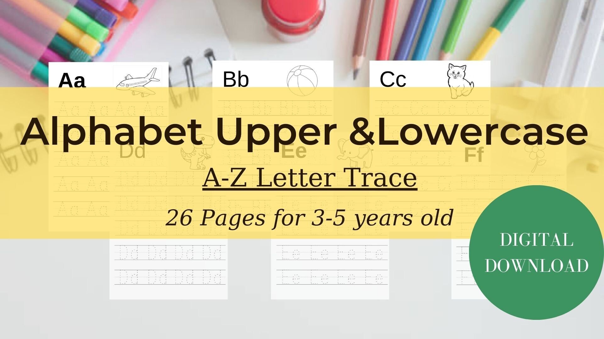 26 Alphabet Worksheets, Upper & Lowercase, Kindergarten, Learning ...