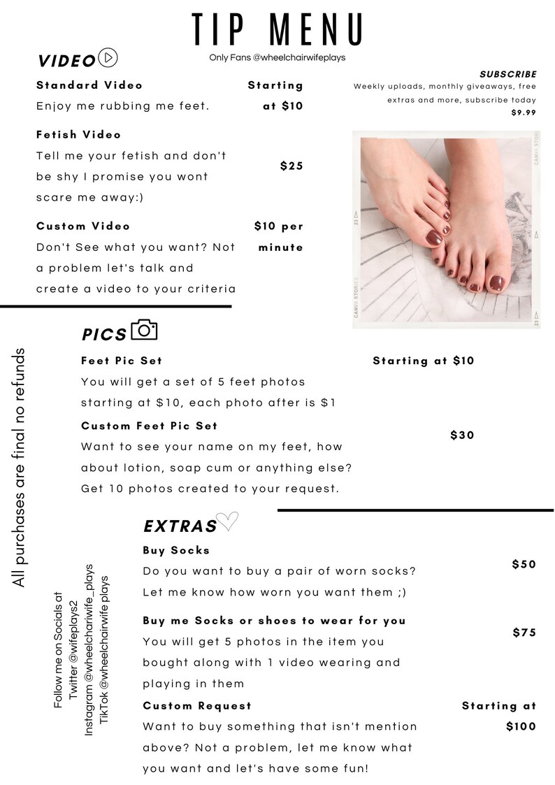 Onlyfans Feet Tip Menu - Etsy Canada