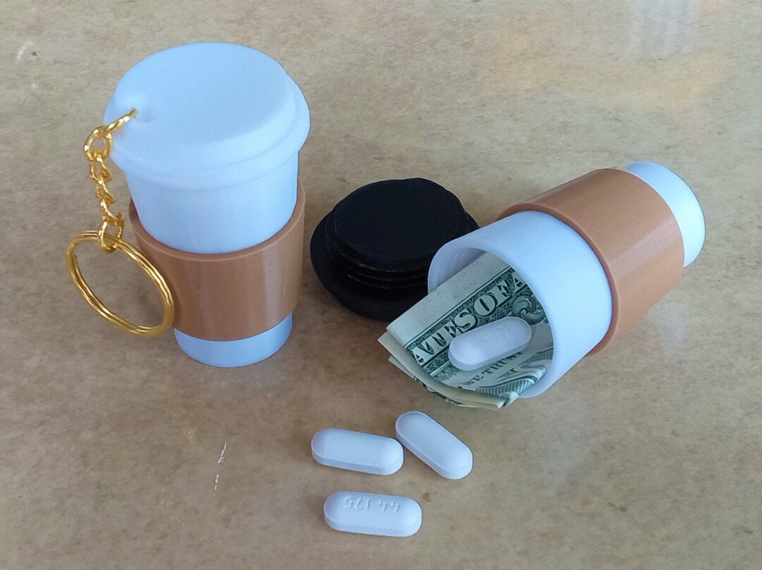 Coffee Cup Keychain - Secret Container - Pill Holder - Treasure Stash ...