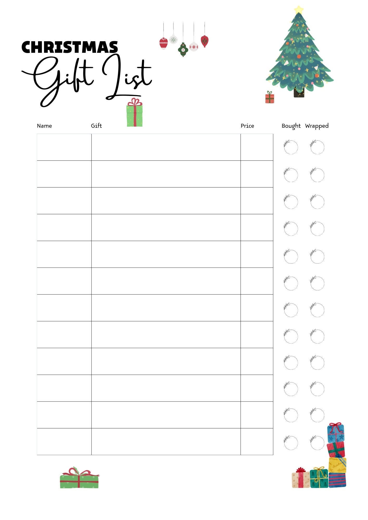 Christmas Gift List, Christmas Planner, English, Printable, PDF - Etsy