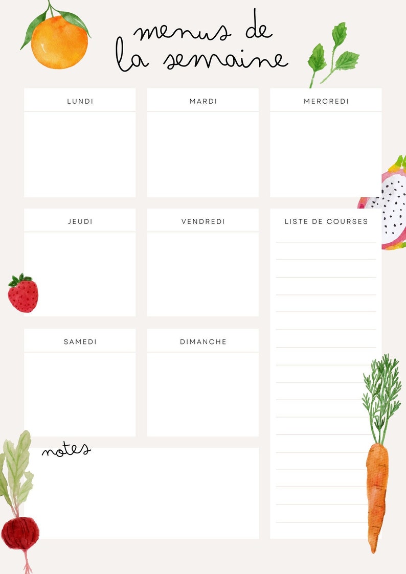 Menus of the Week to Print - Etsy