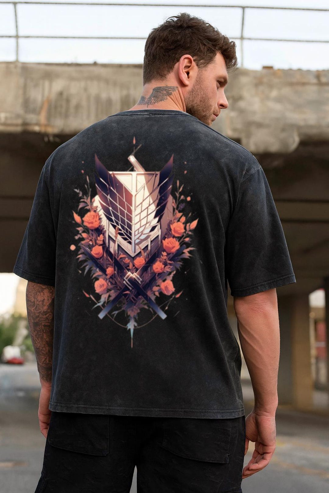 Attack on Titan Oversized T-shirt: Acid Wash Scout Regiment Anime Tee ...