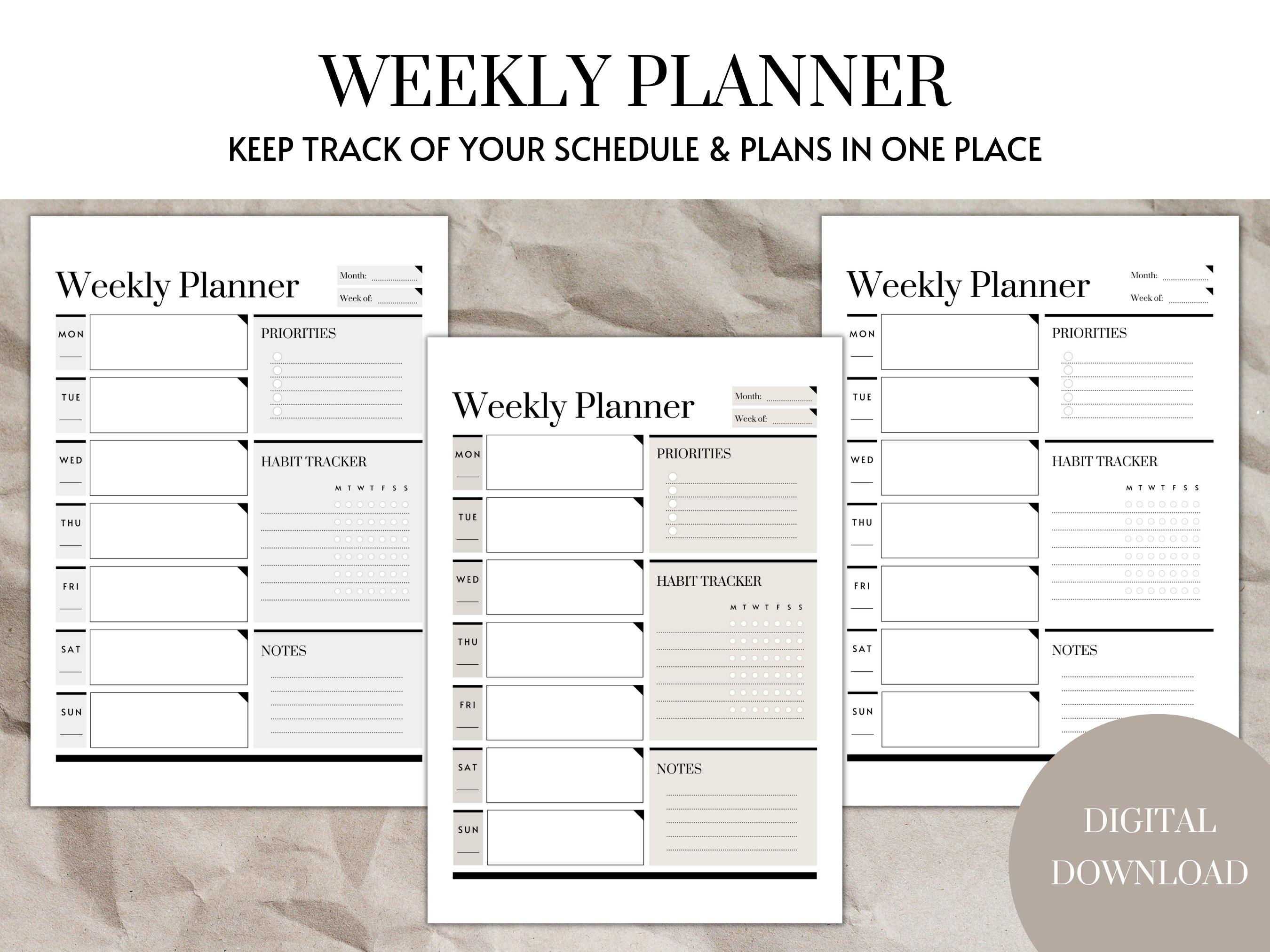 Modern Weekly Planner Printable Weekly Planner Minimalist - Etsy