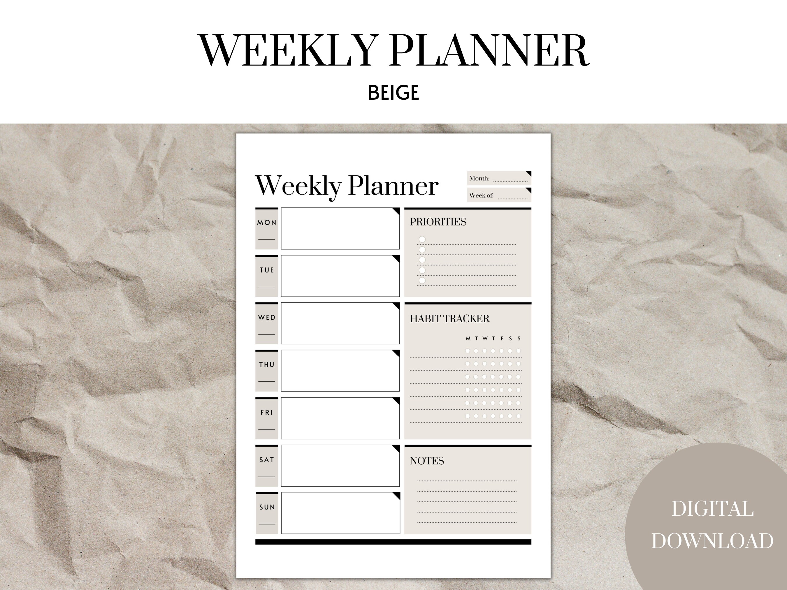 Modern Weekly Planner Printable Weekly Planner Minimalist - Etsy