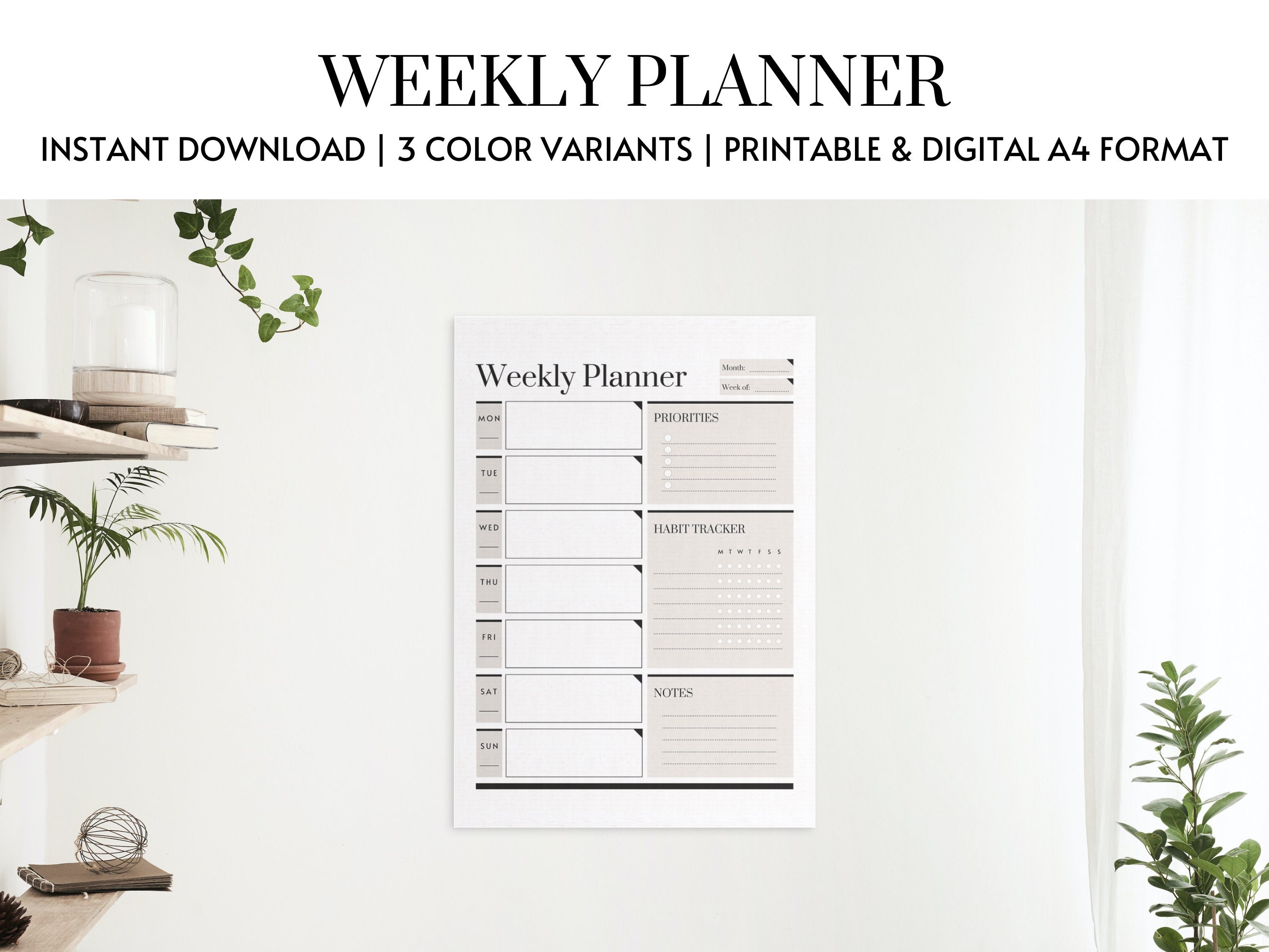 Modern Weekly Planner Printable Weekly Planner Minimalist - Etsy