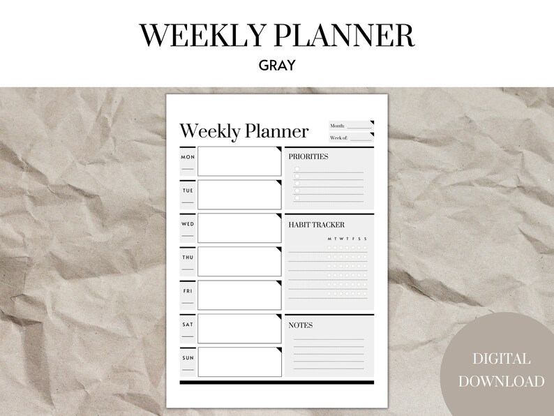 Modern Weekly Planner Printable Weekly Planner Minimalist - Etsy