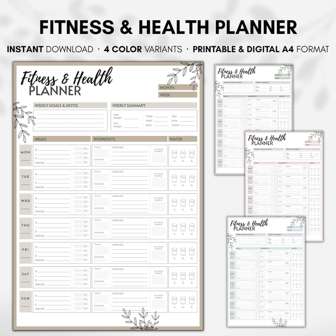 Printable Fitness Planner, Health Planner, Modern Weekly Planner ...